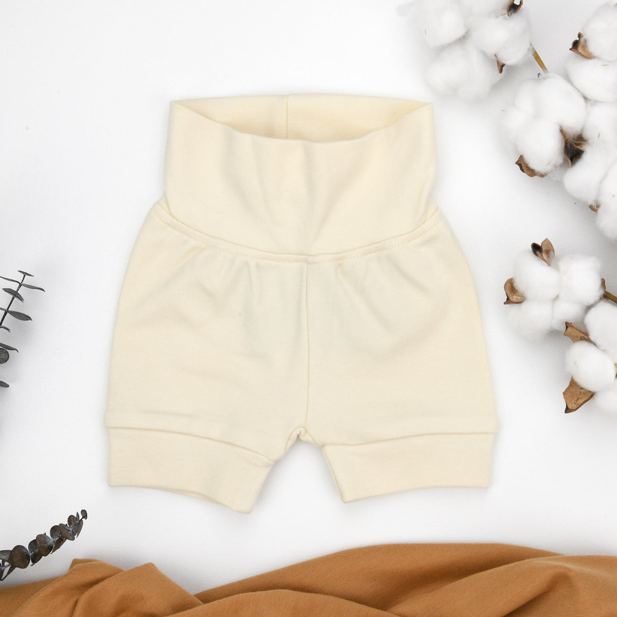 Organic Cotton High Waist Baby Shorts, Natural – Earthy