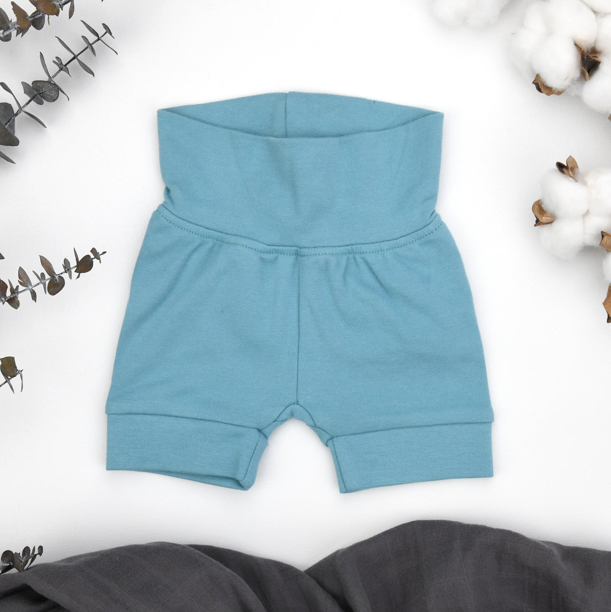 Organic Cotton High Waist Baby Shorts, Sky – Earthy