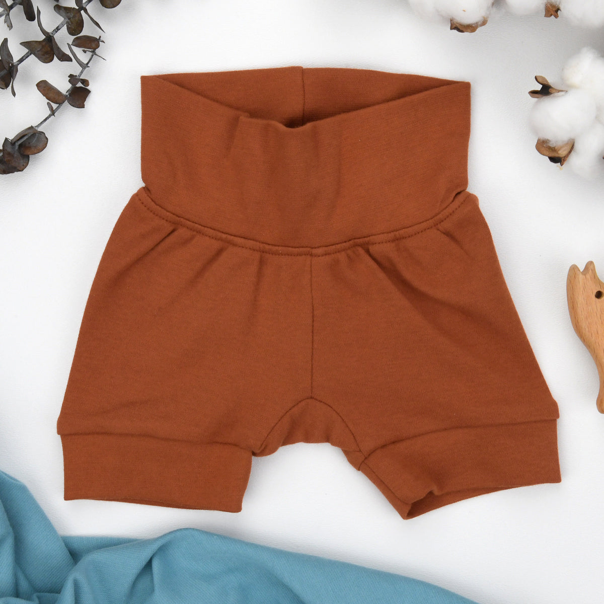 Organic Cotton High Waist Baby Shorts, Pecan – Earthy